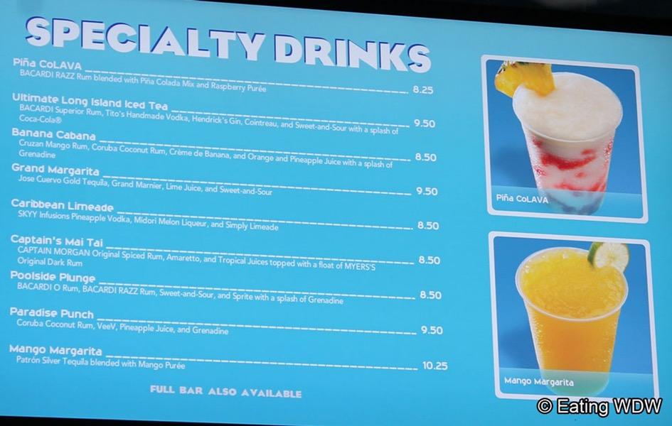 Menu at The Drop Off Pool Bar, Bay Lake, Disney's Art of Animation Resort