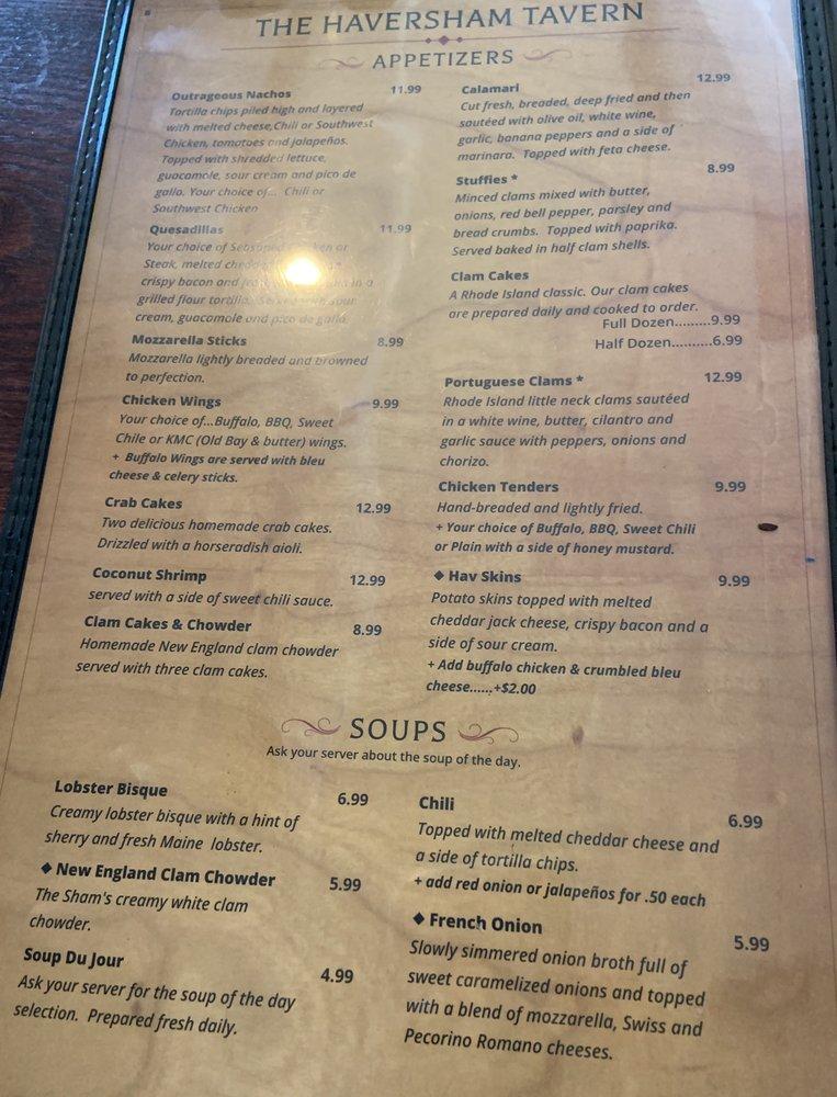 Menu at The Haversham restaurant, Westerly