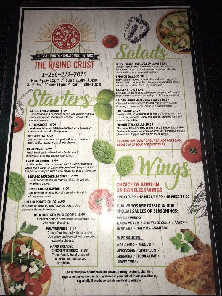 Menu at The Rising Crust Pizza pizzeria, Florence, Florence Blvd