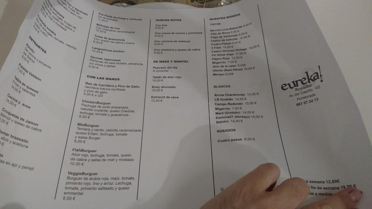 Carta de eureKa Rest&Bar, Ponferrada