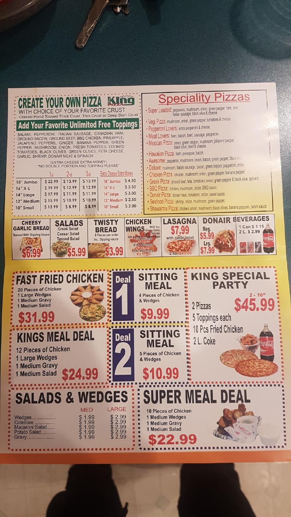 Menu at A B King Pizza restaurant, Calgary, Rundlehorn Dr NE