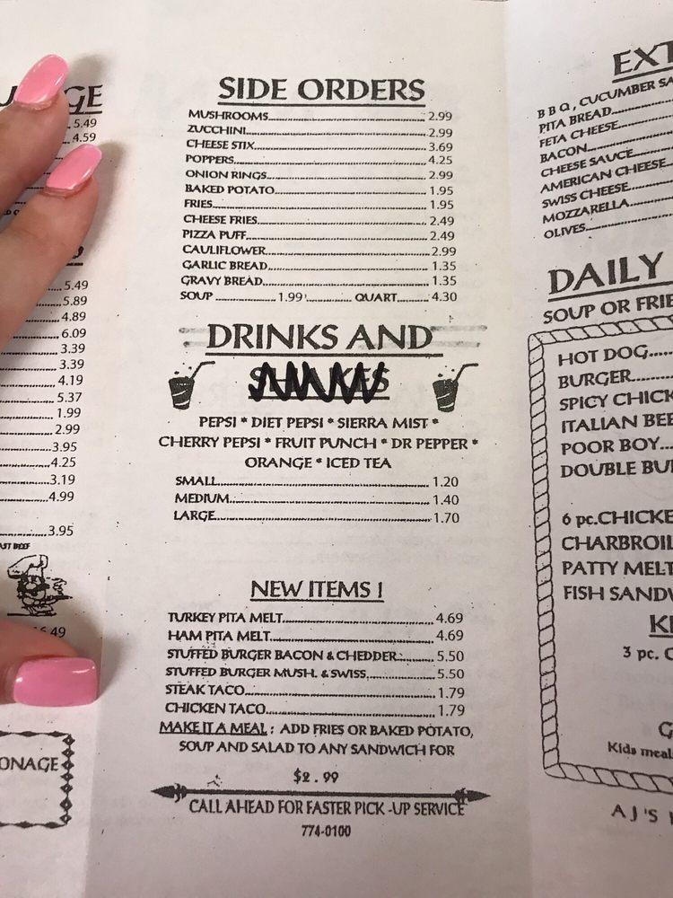 Menu at A J's Hot Dogs & Gyros restaurant, Crest Hill