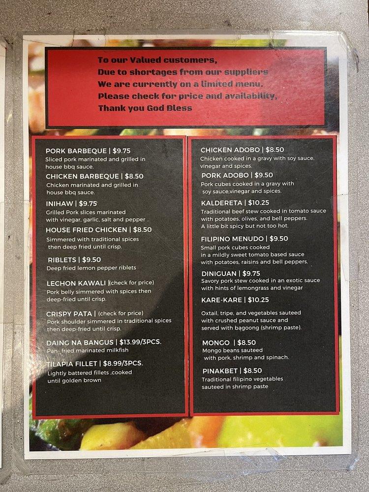 Menu at Best Lumpia BBQ, Stockton, Thornton Rd J