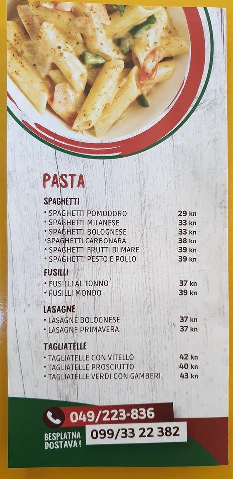 Menu at Mondo restaurant, Zabok