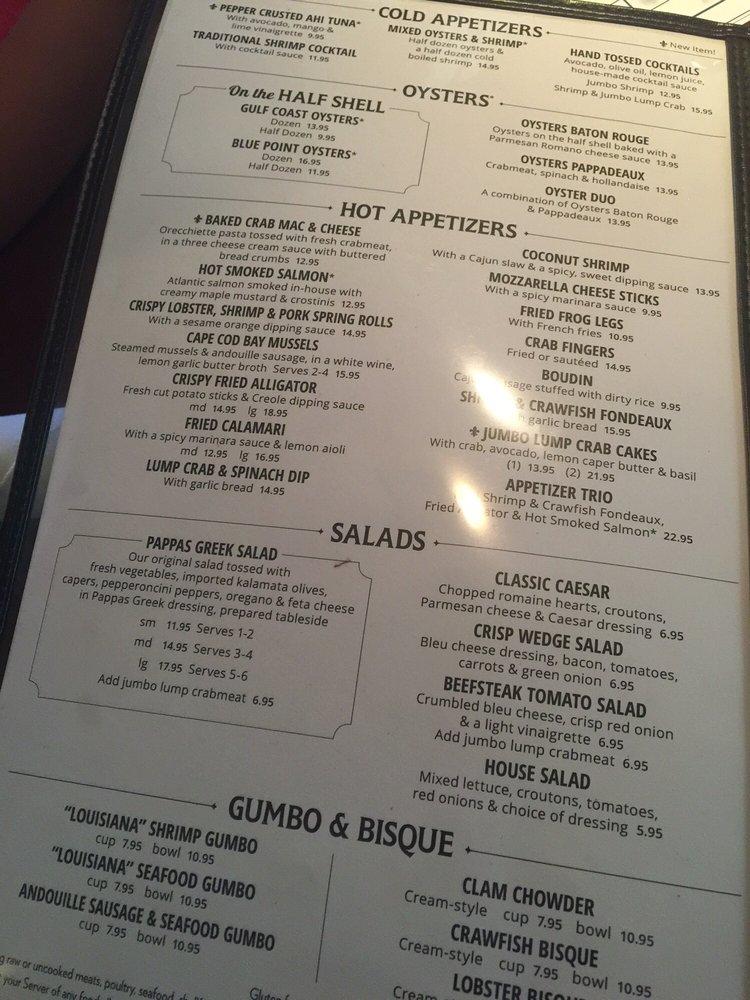 Menu at Pappadeaux Seafood Kitchen restaurant, Norcross, Jimmy Carter Blvd