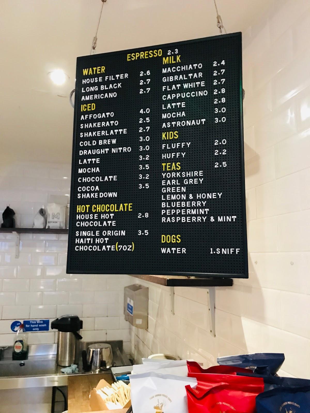 Menu at Steam Yard cafe, Sheffield