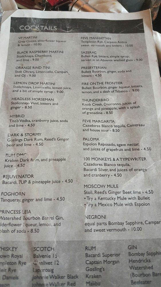 Menu at The Feve pub & bar, Oberlin