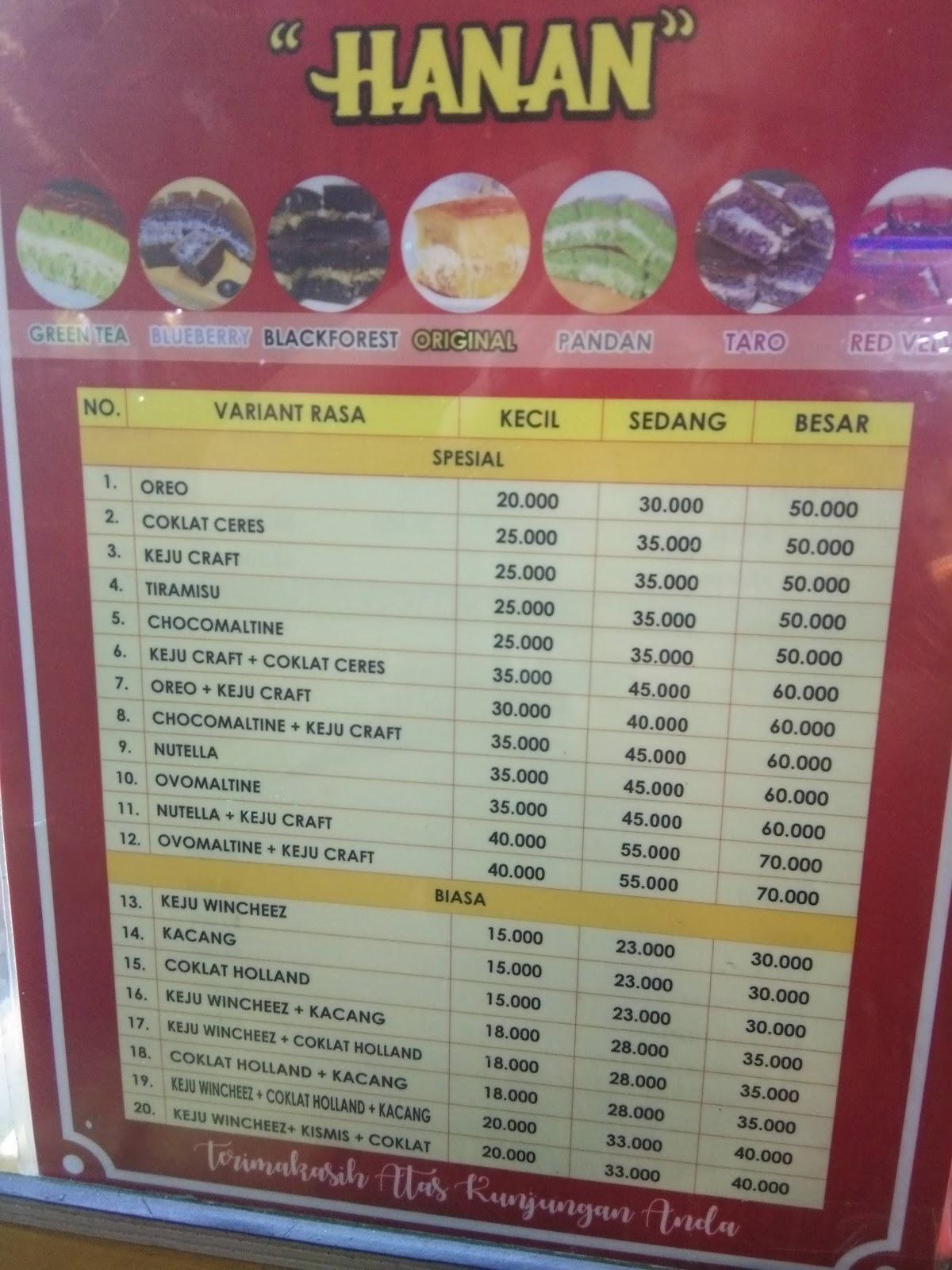 Carta del restaurante martabak hanan_mulyosari, Surabaya, Jl. Raya ...
