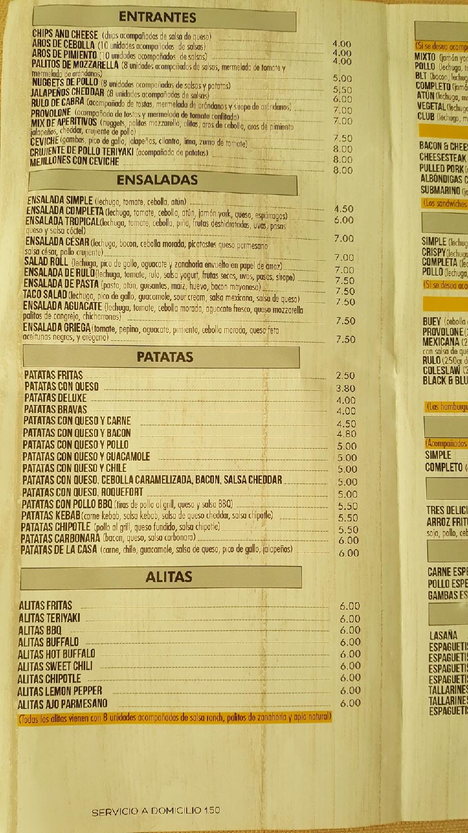 Menu at BIBI´S PIZZERIA CAFETERIA, Rota