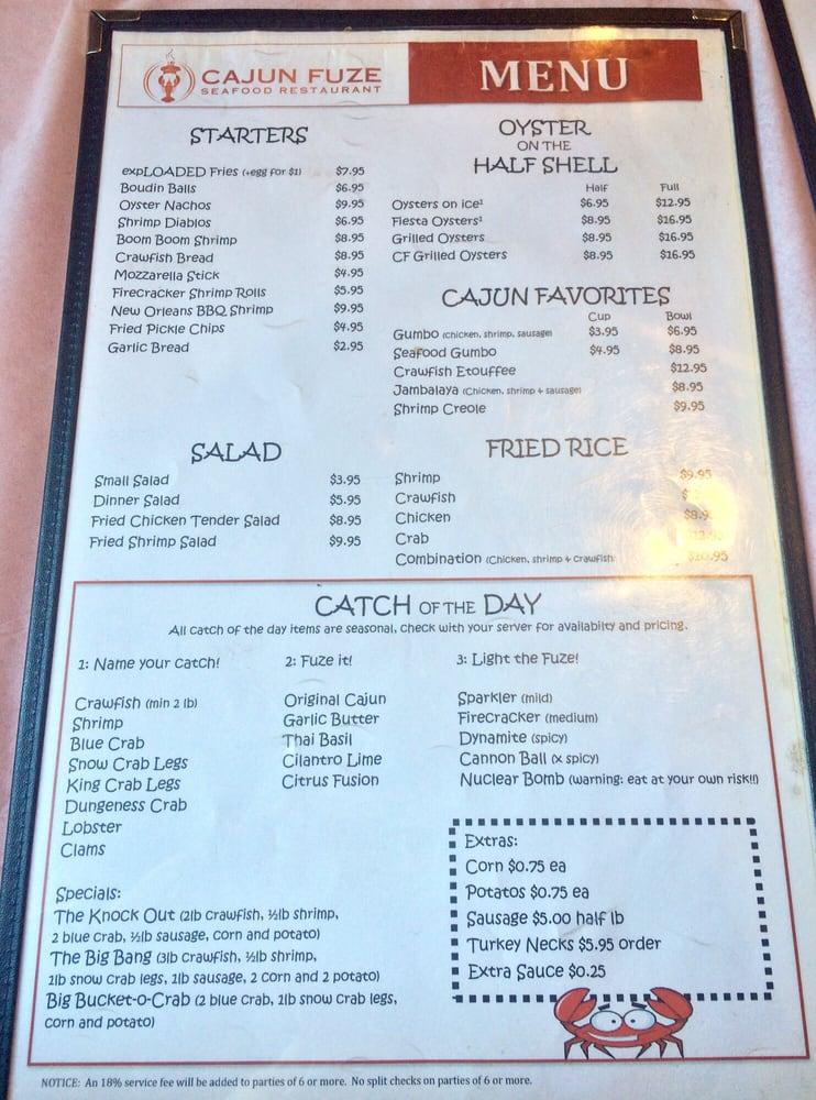 Carta del restaurante Cajun Fuze, Houston, Cypress Creek Pkwy