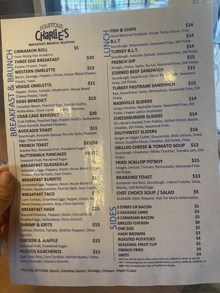 Menu at Downtown Charlie's restaurant, Clawson