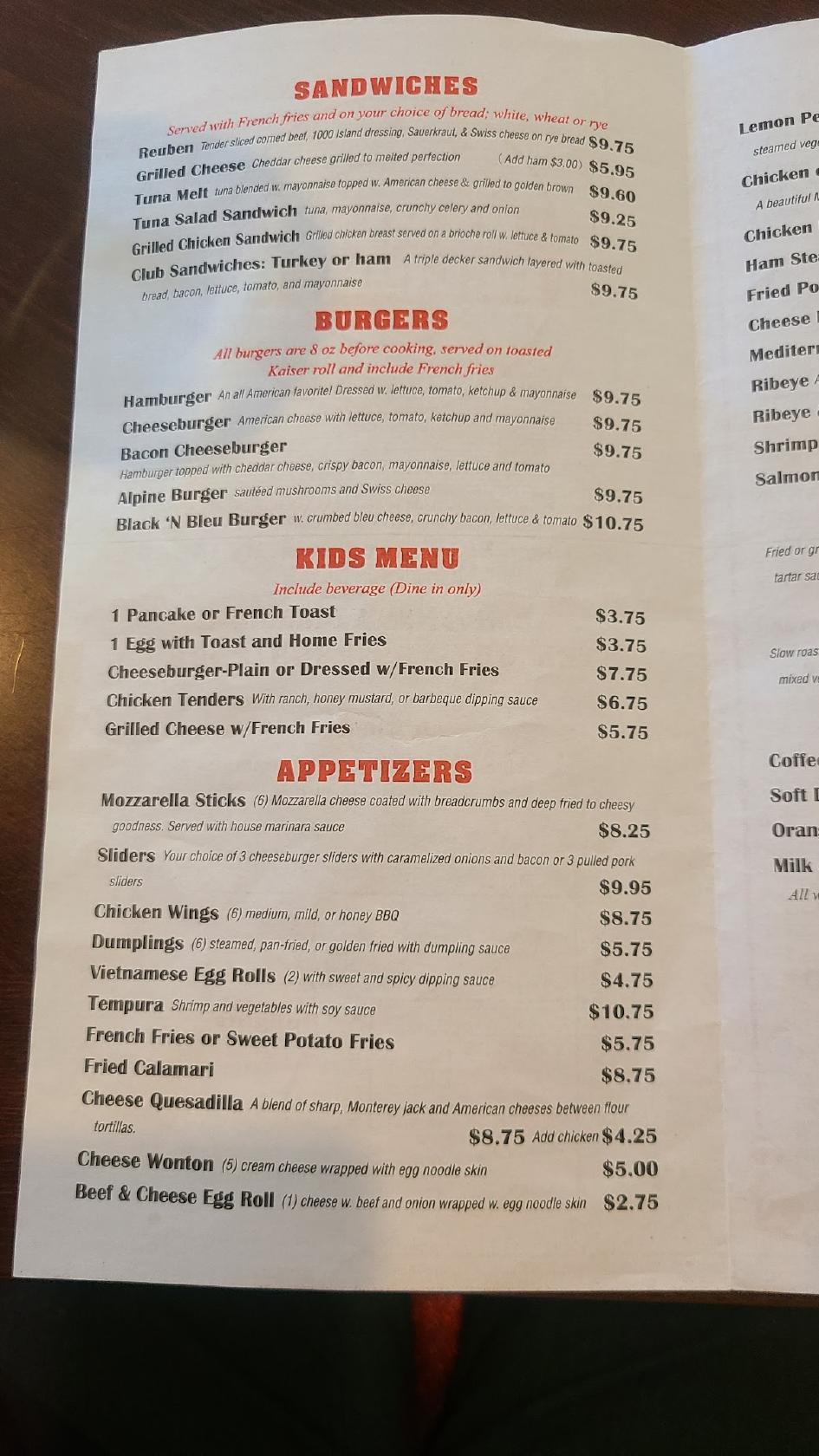 Menu at Hamlet Delights restaurant, Horseheads