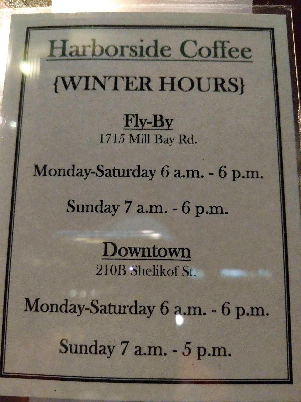 Menu at Harborside Fly-by Coffee cafe, Kodiak
