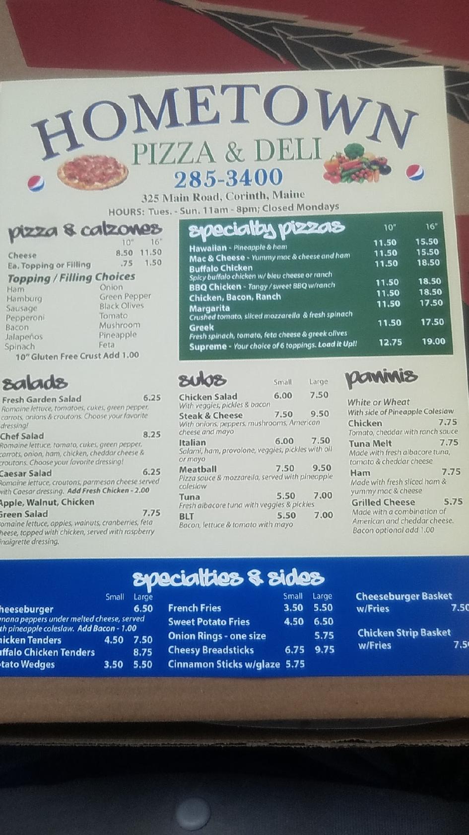 Menu at Hometown Pizza & Deli restaurant, Corinth
