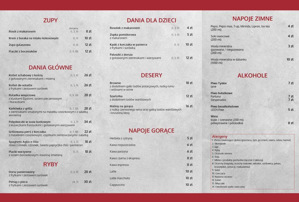 Menu at Restauracja Latte restaurant, Nekla
