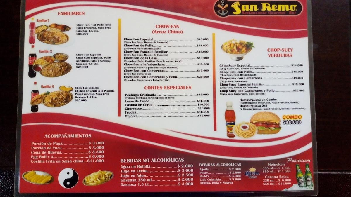 Menu at Restaurante San Remo Gourmet-Bar, Bogotá