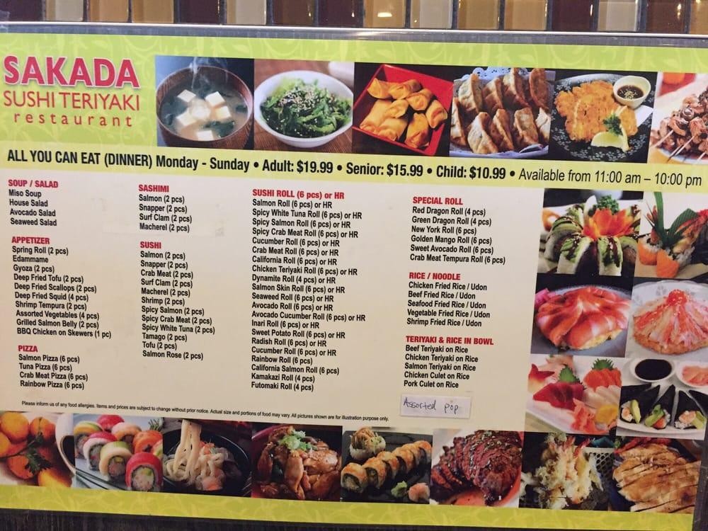 Menu at Sakada Sushi Teriyaki Restaurant, Pickering