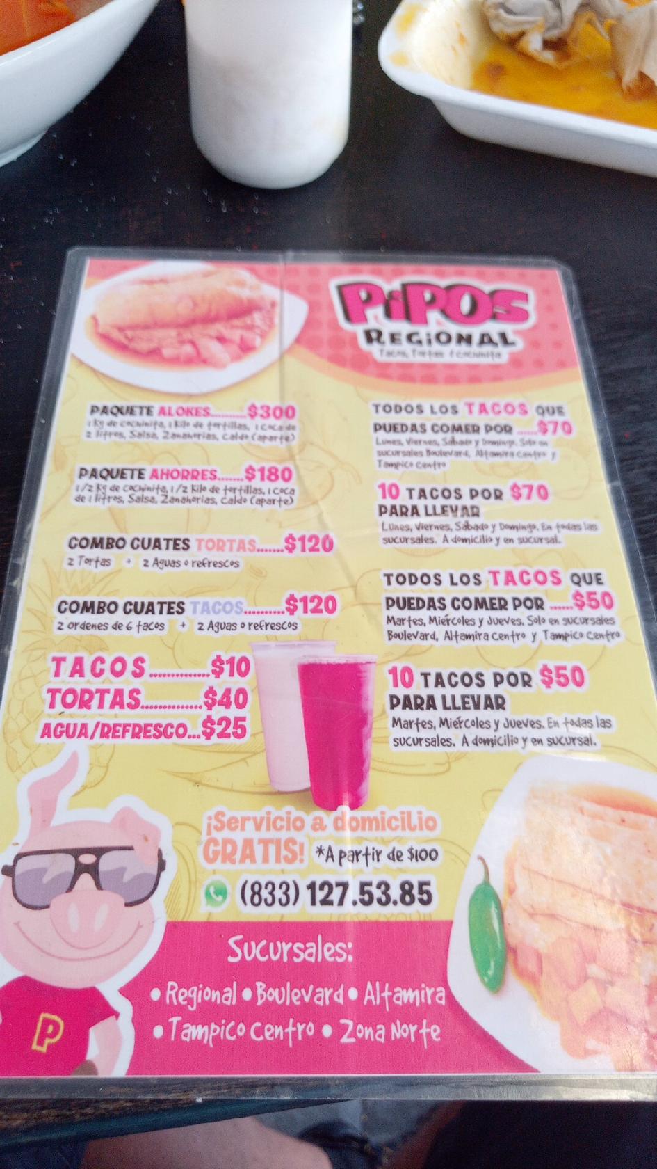 Carta del restaurante Tacos Pipos Regional Tampico Centro, Tampico