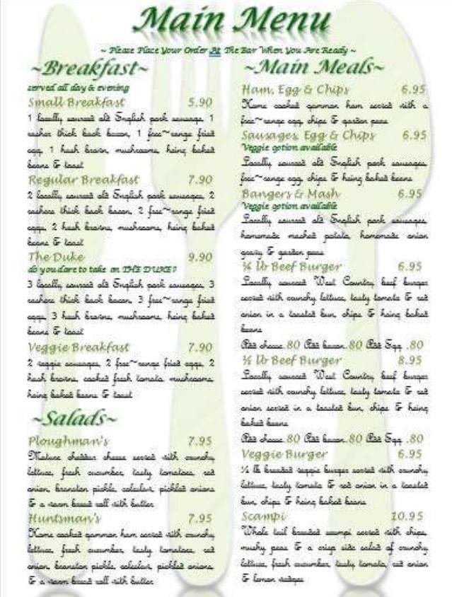 Menu at The Duke of Leeds pub & bar, Leedstown, 2 Hayle Rd