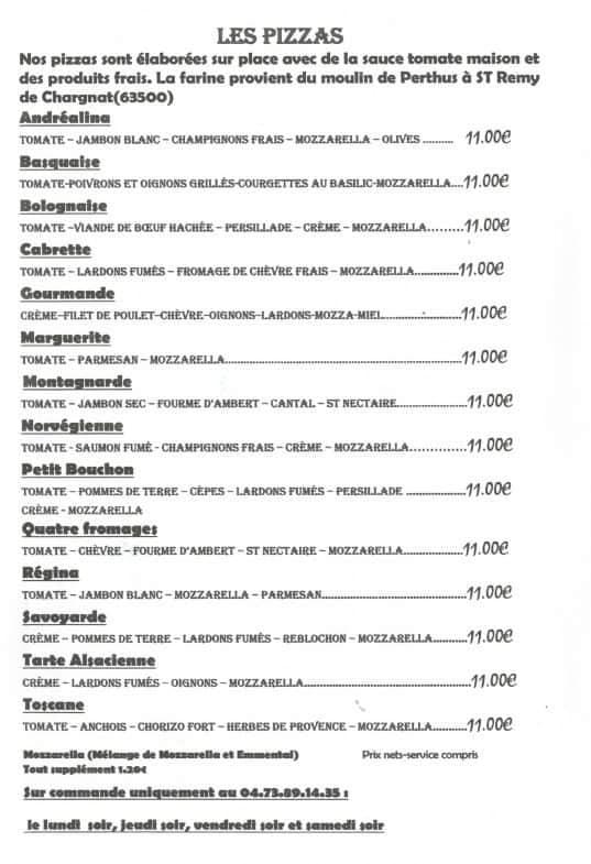 Menu au Au petit bouchon restaurant, Issoire