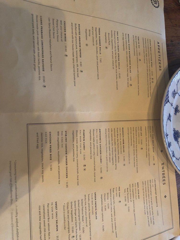 Menu at Bida Manda restaurant, Raleigh