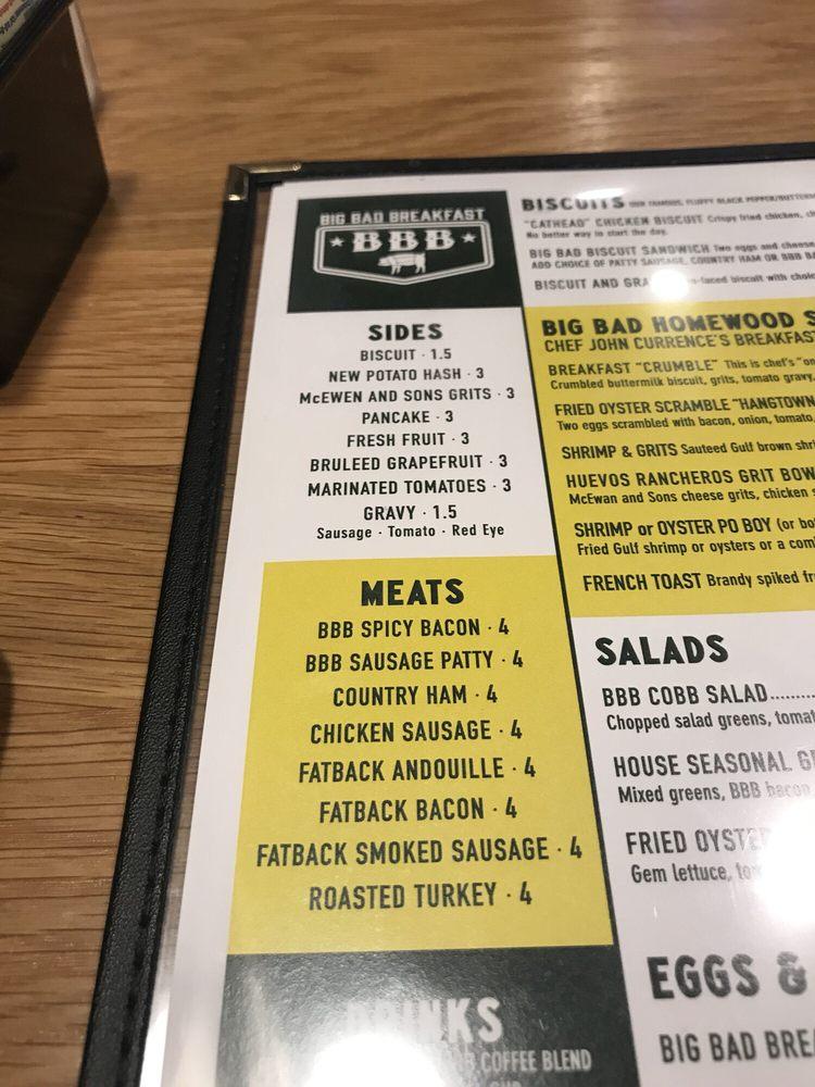 Menu at Big Bad Breakfast restaurant, Homewood