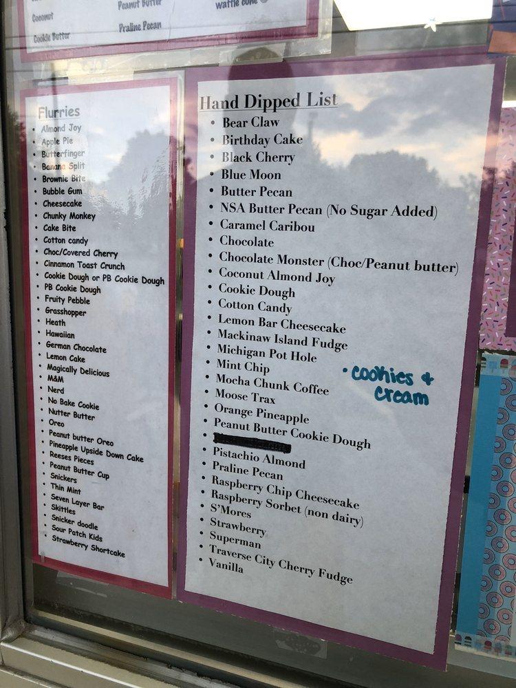 Menu at Blue Moon Ice Cream Shop restaurant, Ovid