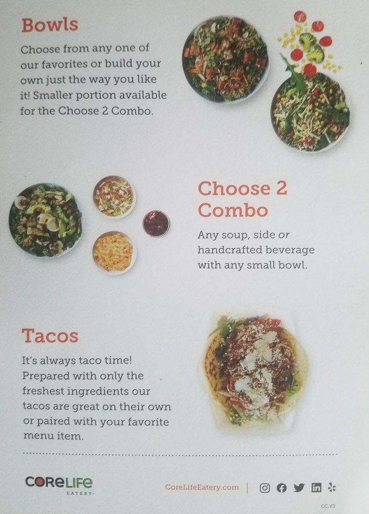Menu at CoreLife Eatery restaurant, Boca Raton
