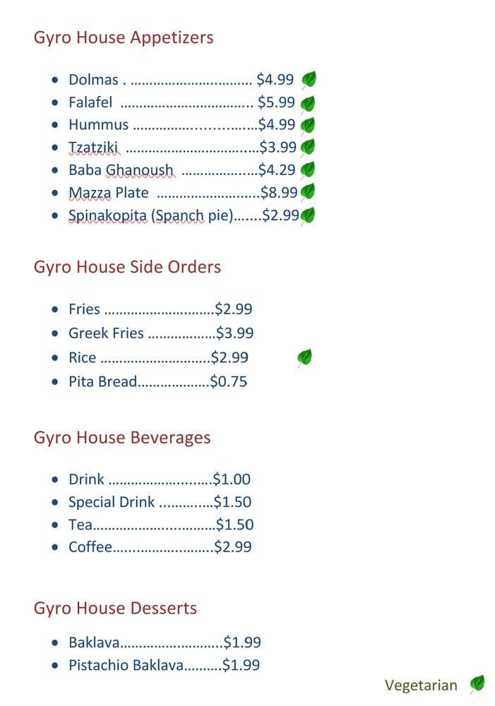 Menu at Gyro House Mediterranean Cafe, Everett, 620 SE Everett Mall Way ...