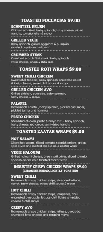 Menu at Industry Cafe & Catering, Campbellfield, 42 Jesica Rd