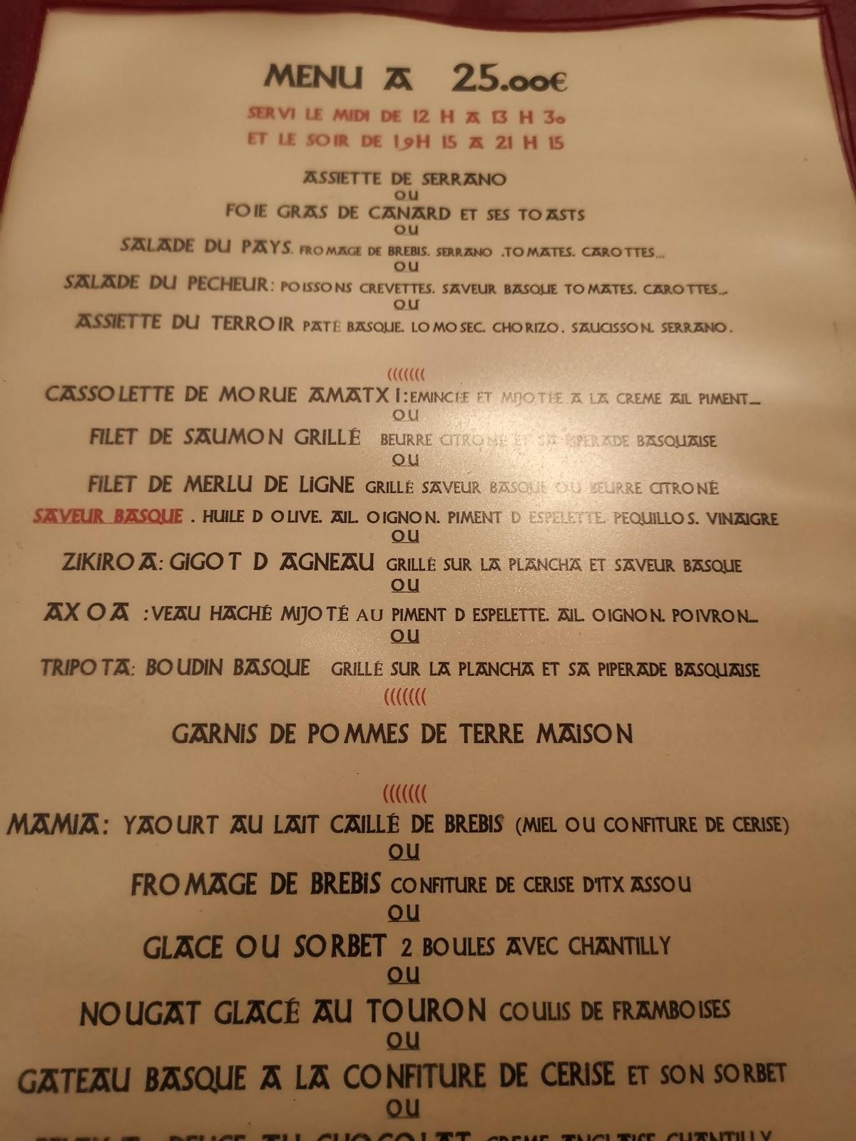 Carta del restaurante LTB-La Table Basque, Biarritz