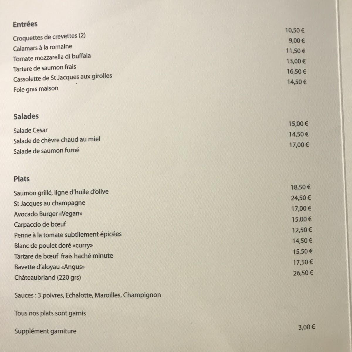 Menu at La Veranda restaurant, Lille