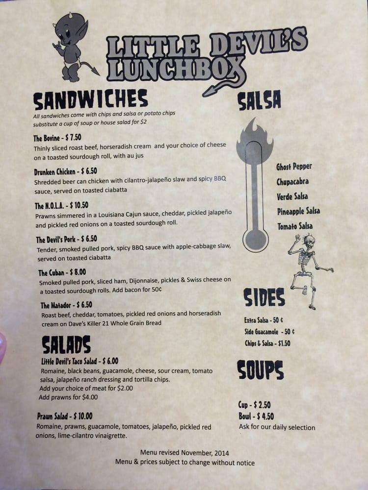 Menu at Little Devil's Lunchbox restaurant, Port Angeles
