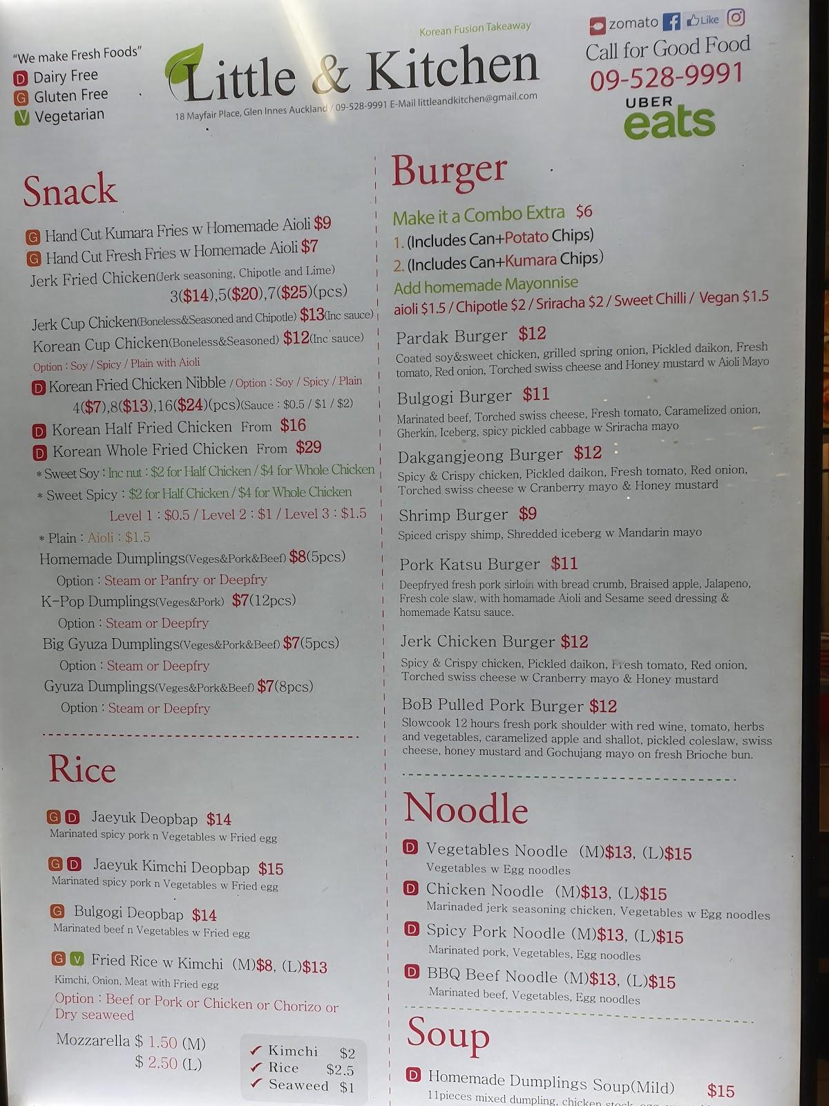 Menu at Little & Kitchen restaurant, Auckland
