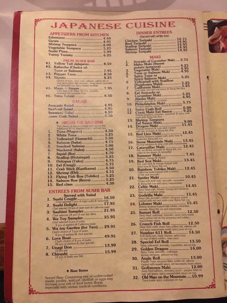 Menu at New Wa Toy restaurant, Manchester