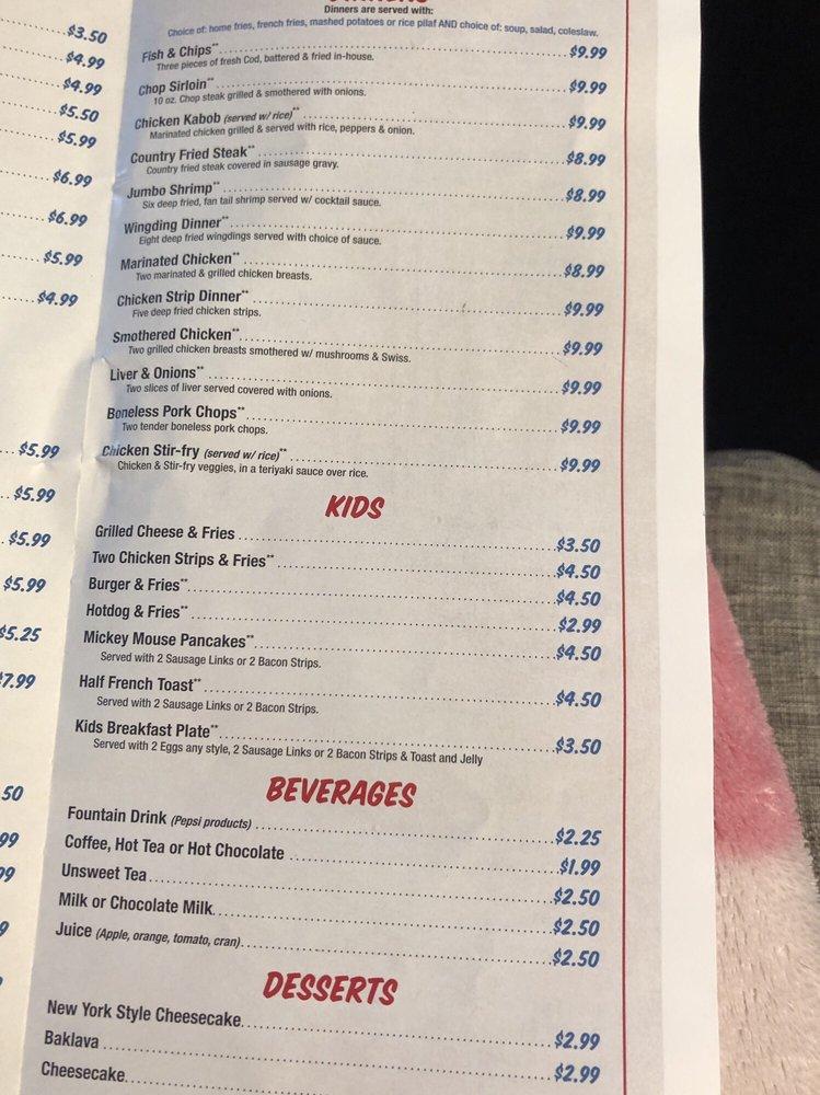 Menu at The Olympic Diner restaurant, Hilliard