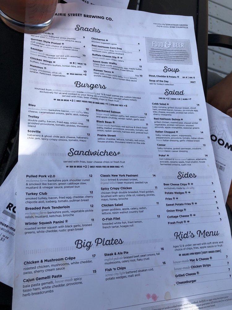 Menu at Prairie Street Brewing Co pub & bar, Rockford