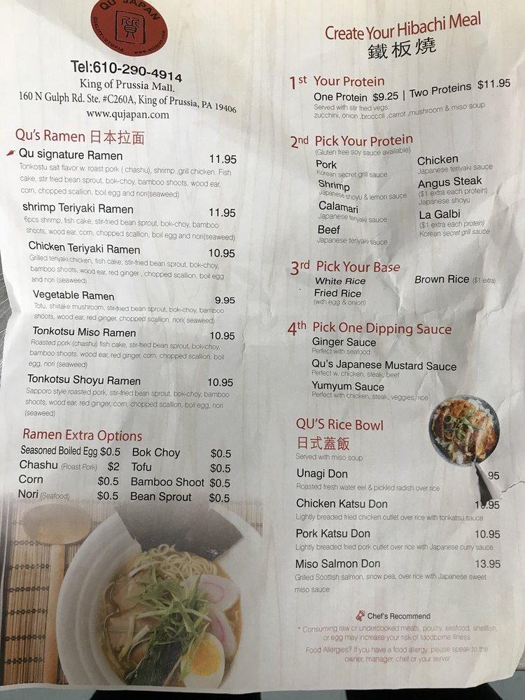 Menu at Qu Japan & TSAOCCA desserts, King of Prussia, 160 N Gulph Rd ...