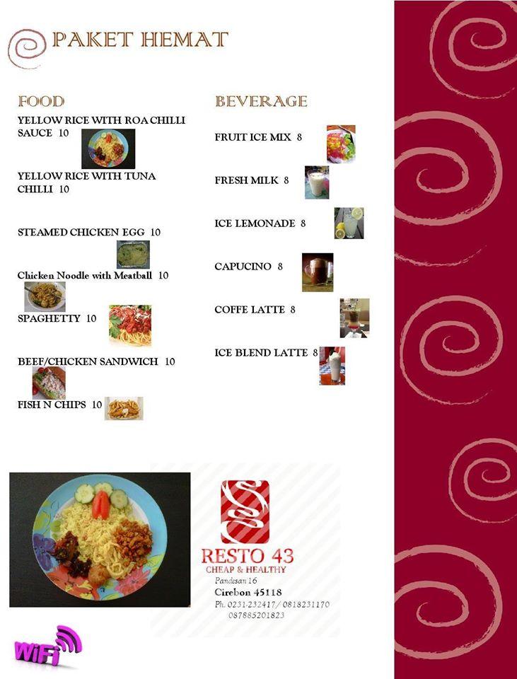 Menu at RESTO 43 restaurant, Cirebon
