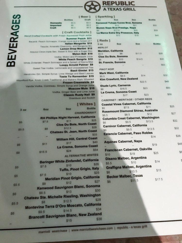 Menu at The Republic Grill, Houston