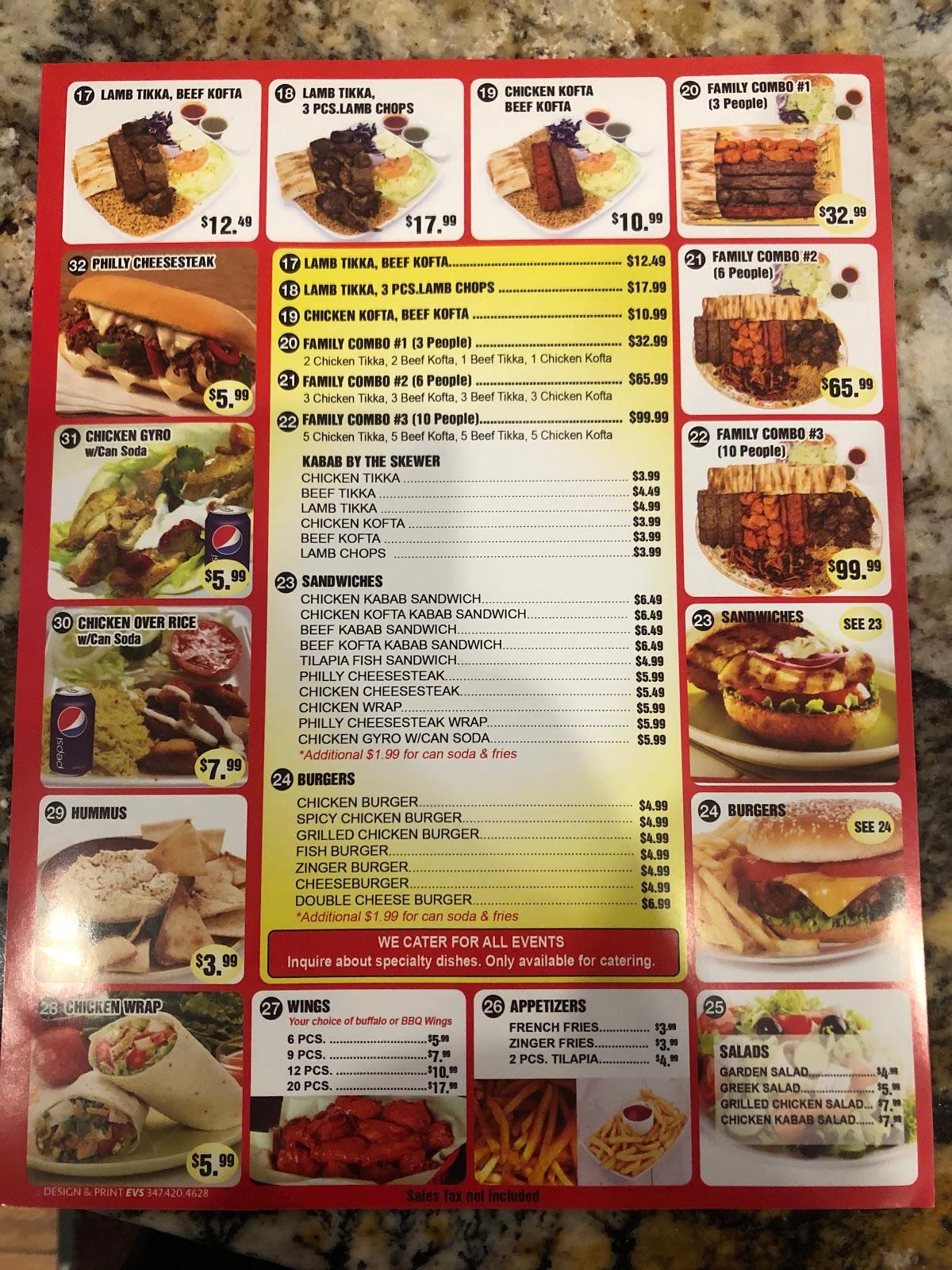 Menu at Aria Kabab restaurant, Colonie