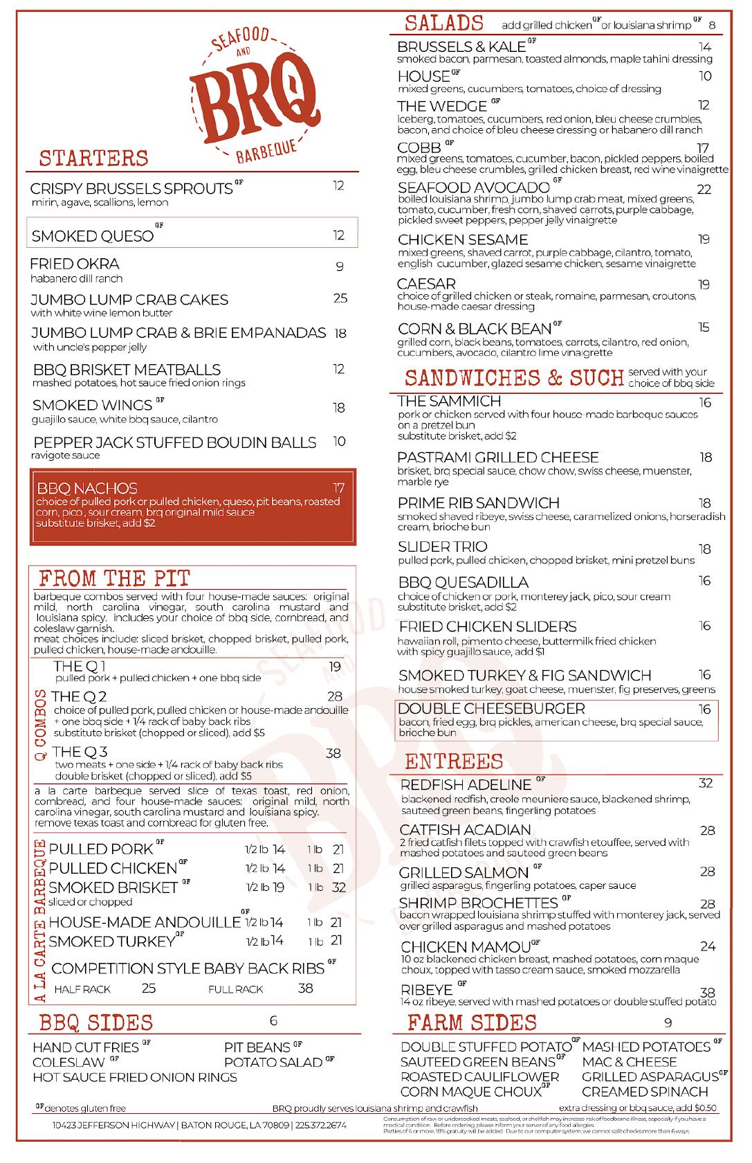 Menu at BRQ Seafood and Barbeque, Baton Rouge
