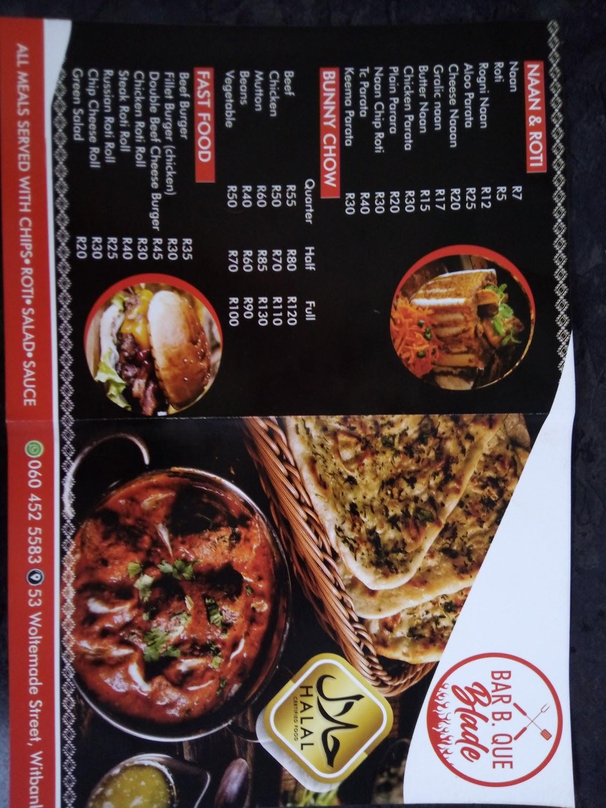 Menu at Bar B. Que Blade, Emalahleni