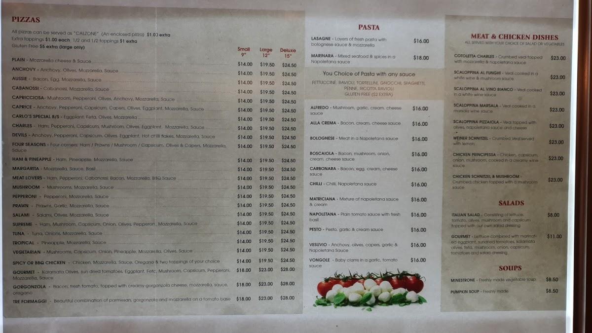 Menu at Carlos Naples Pizza Restaurant, Strathpine, 8 Lincoln St
