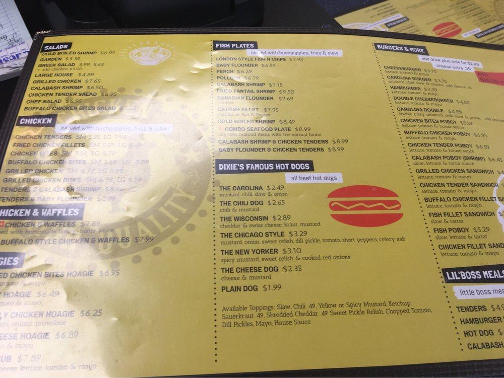 Menu at Dixie's Fish and Chicken restaurant, Troutman