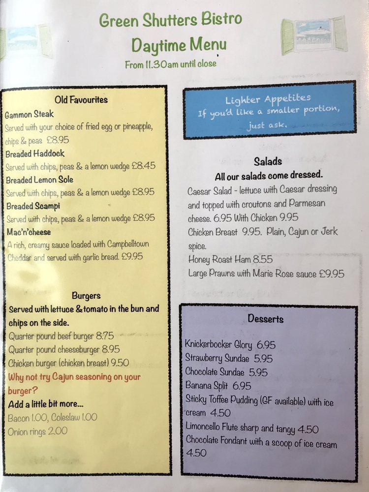 Menu at G cafe, Largs