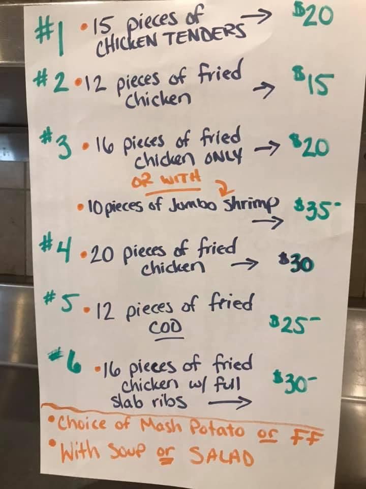 Menu at Harry O's restaurant, Cedar Lake