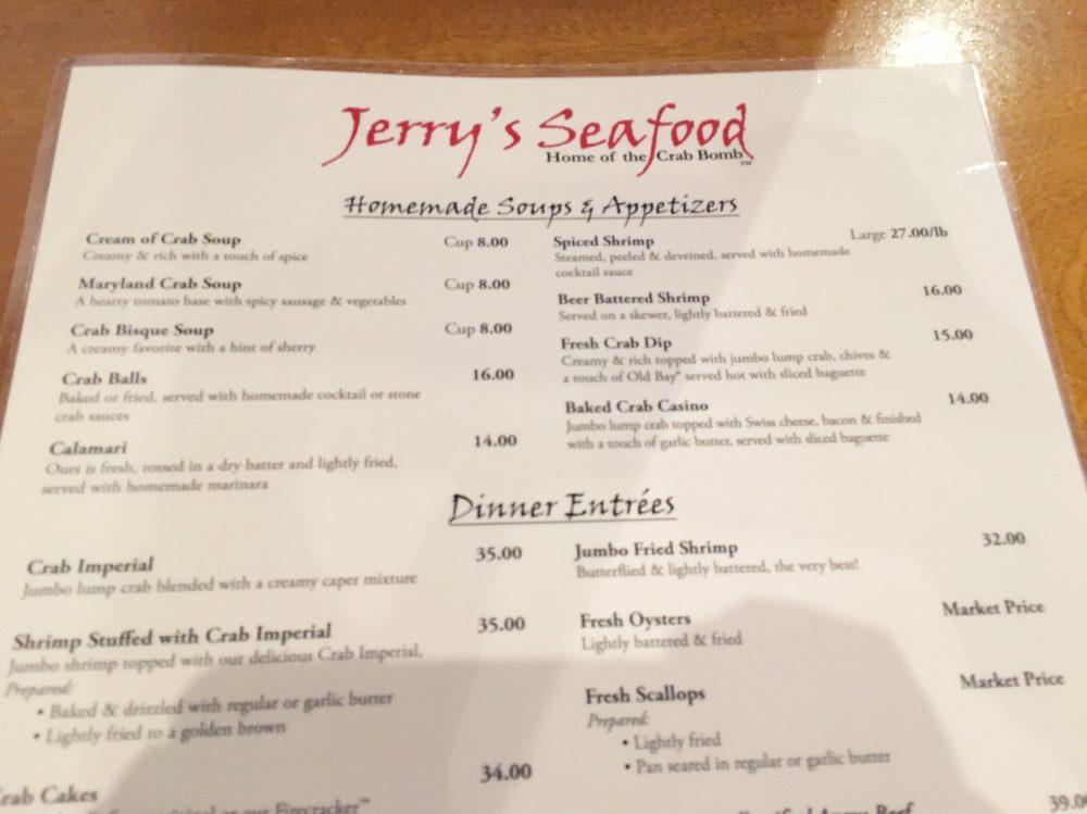 Menu at Jerrys Seafood restaurant, Bowie, Town Center Blvd