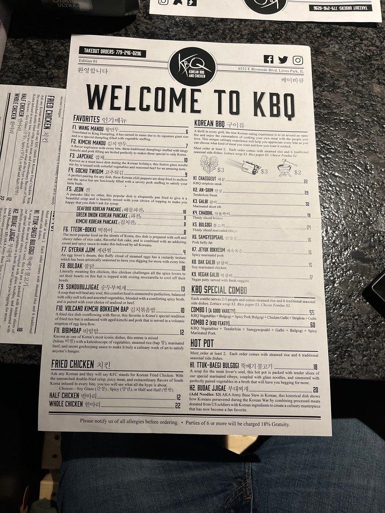Menu at KBQ Loves Park BBQ, Loves Park