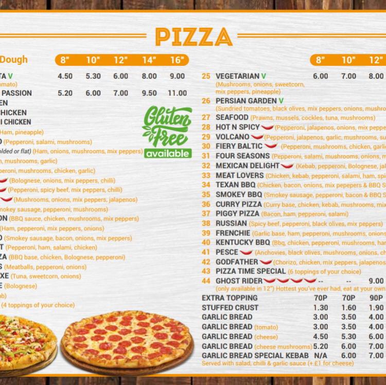 Menu at Pizza Time Grill pizzeria, Consett